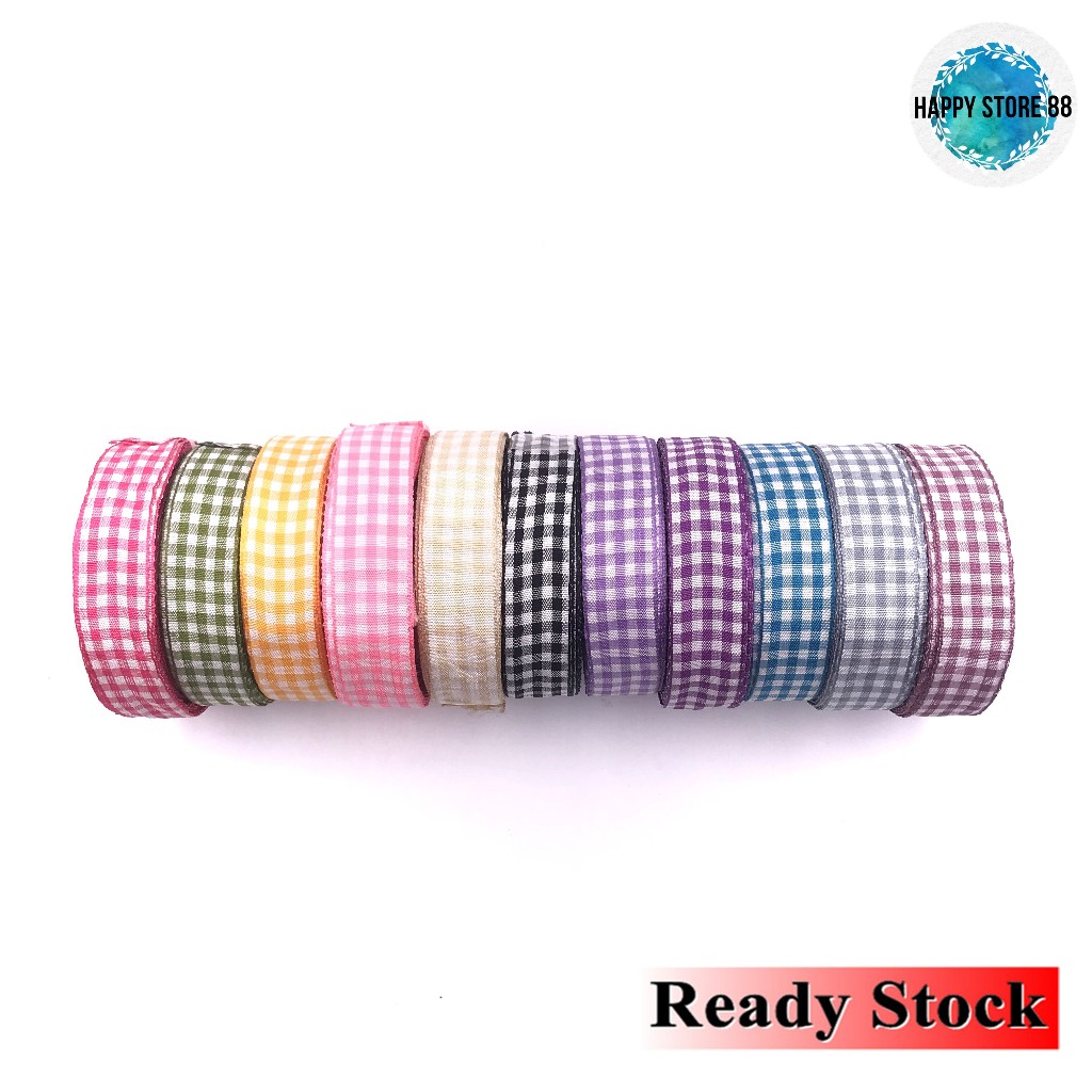 3/4'' (2cm) Cotton Grid Printed Ribbon / Cotton Plaid Ribbon / Reben ...