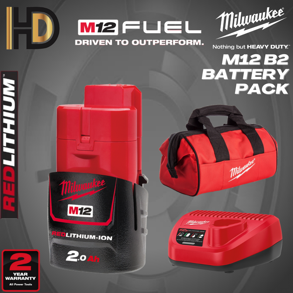 Milwaukee M12 2.0AH Battery / Milwaukee Red Lithium Battery / 2 Year ...