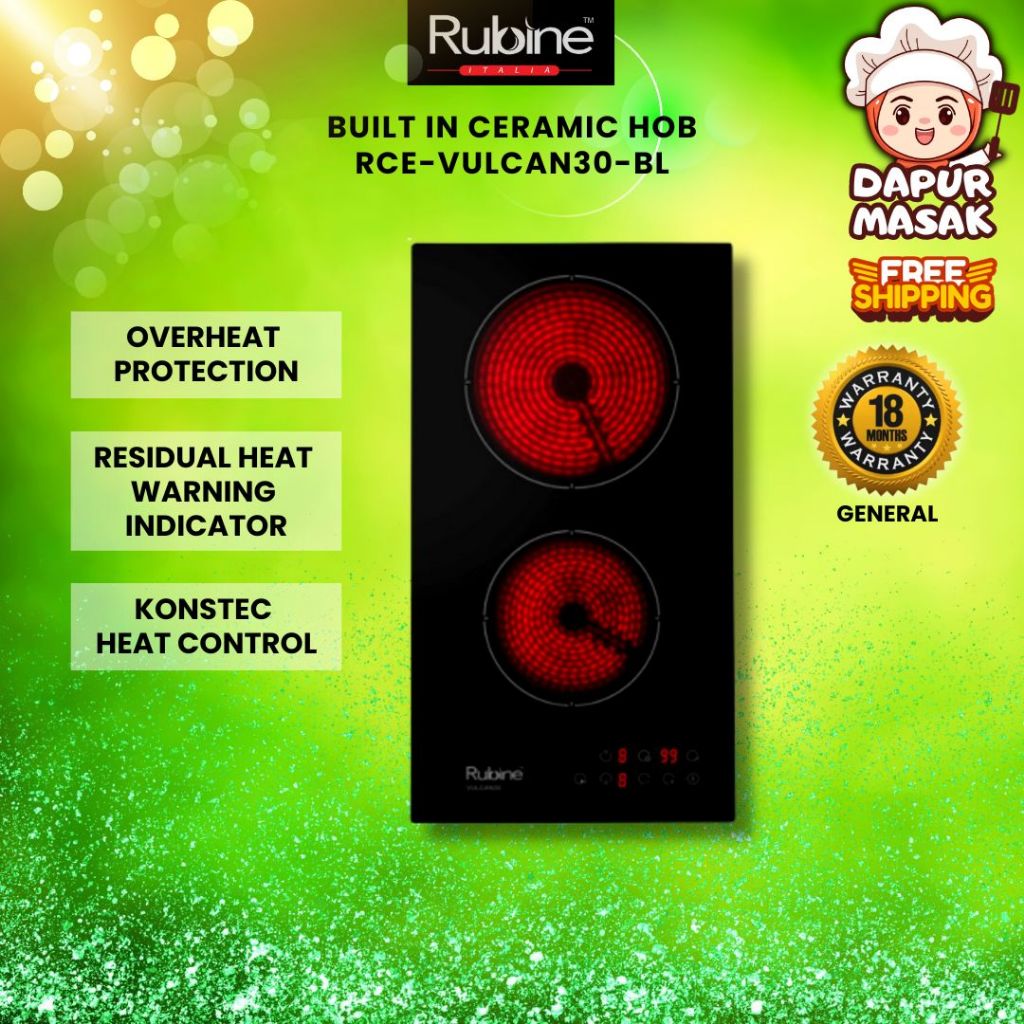 Dapur Masak Rubine Electric Stove RCE-VULCAN30-BL Ceramic Kitchen Hob ...