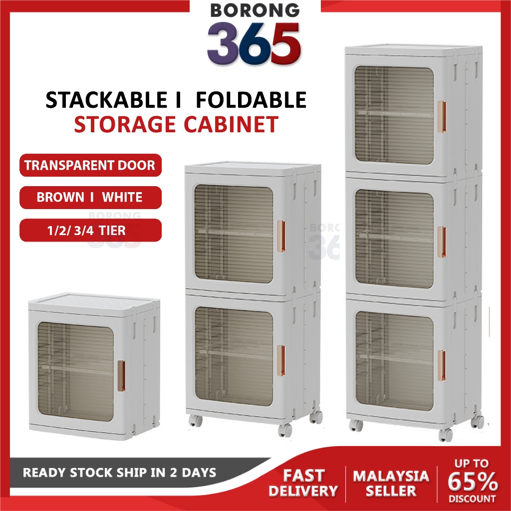 [1-4 Tiers] Borong365 Stackable Storage Box Rack Organizer Wheel Kotak ...