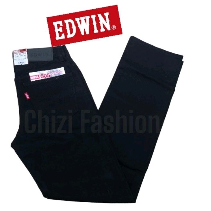 EDWIN MEN'S JEANS # 505-1303 2336 # STRAIGHT CUT SUPER BLACK # SELUAR ...