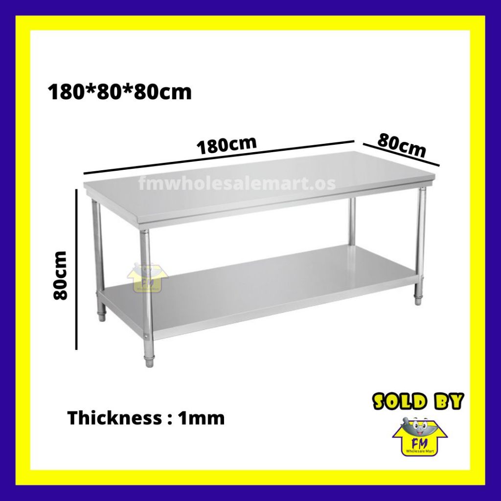 2 Tier Stainless Steel Kitchen Working Table / Workbench 80cm (W ...