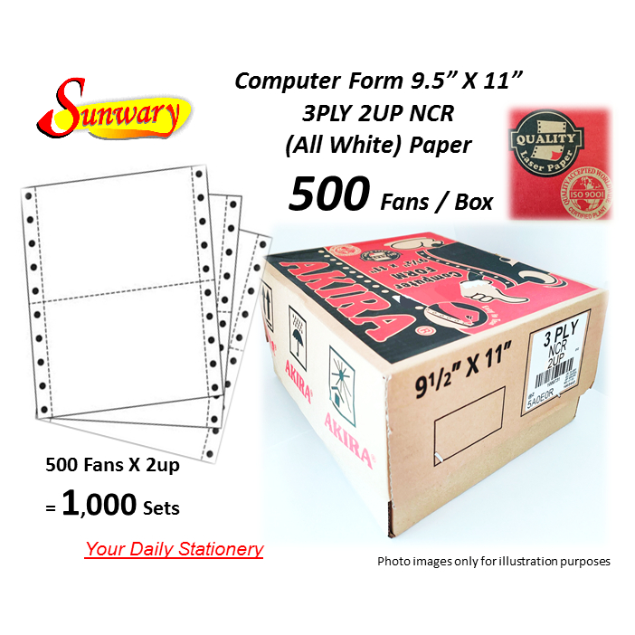 Computer Form Akira 3ply 2up NCR (9.5" X 11") - All White Paper - 3 ply 2 up NCR 500 Fans / Box ...
