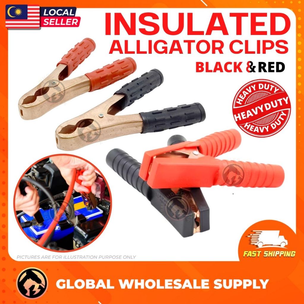 50A / 100-300A / 400A Red + Black Copper Coated Car Crocodile Clips ...