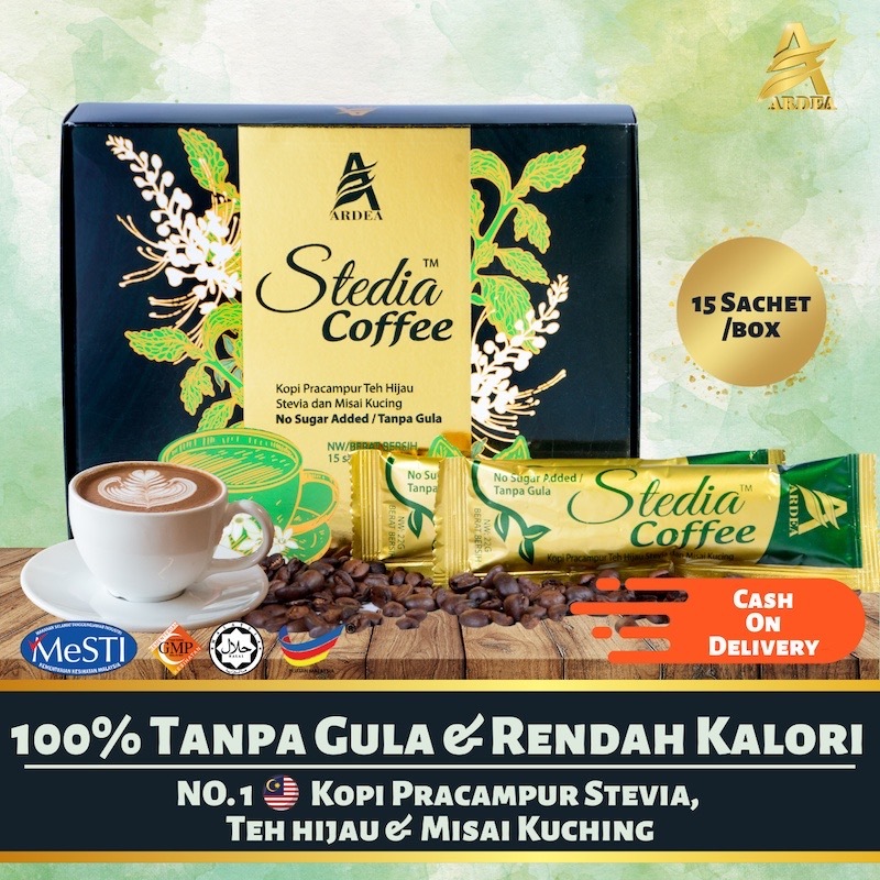 STEDIA COFFEE / Kopi STEDIA [💯No GULA] Pracampur Misai Kucing Teh Hijau Stevia 15’s by ARDEA ...