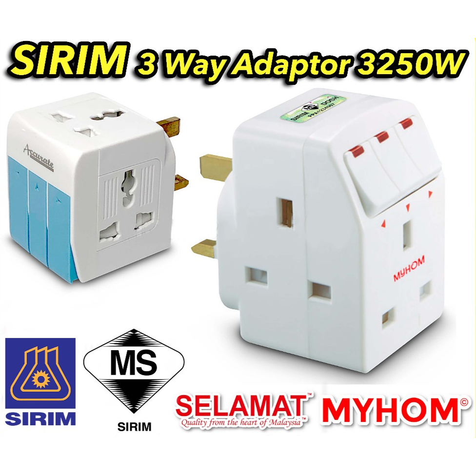 Myhom 3 Way Switch Adaptor With Sirim Neon Indicator Easy 2 Pin Plug