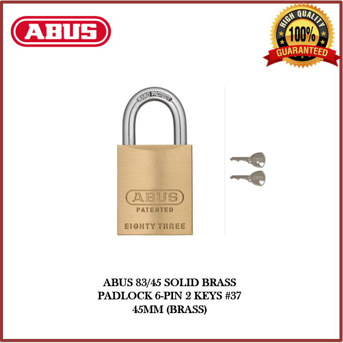 ABUS 83/45 SOLID BRASS PADLOCK 6-PIN 2 KEYS #37 45MM (BRASS) | Shopee ...