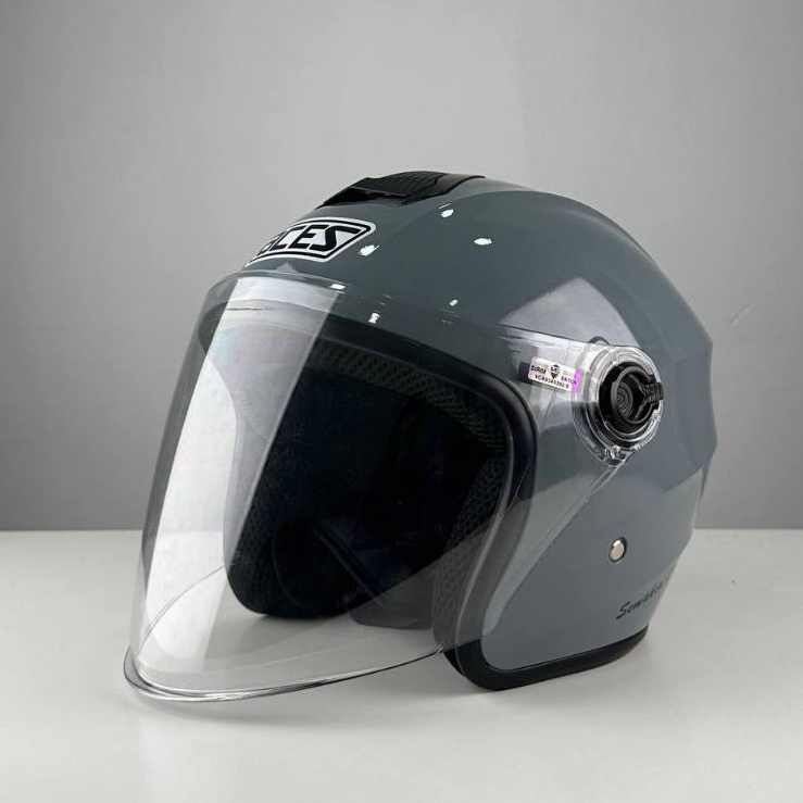 ACES R1 Cement Grey Open Face Helmet With Siap Clear Visor Topi Keledar | Shopee Malaysia