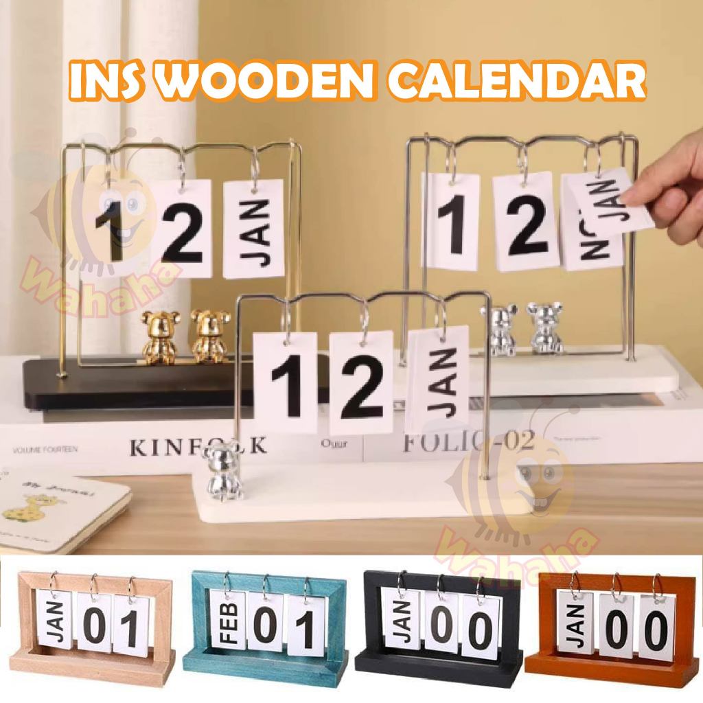 Wooden Calendar Nordic Simple Style Multicolor Flipping Wooden Desktop ...