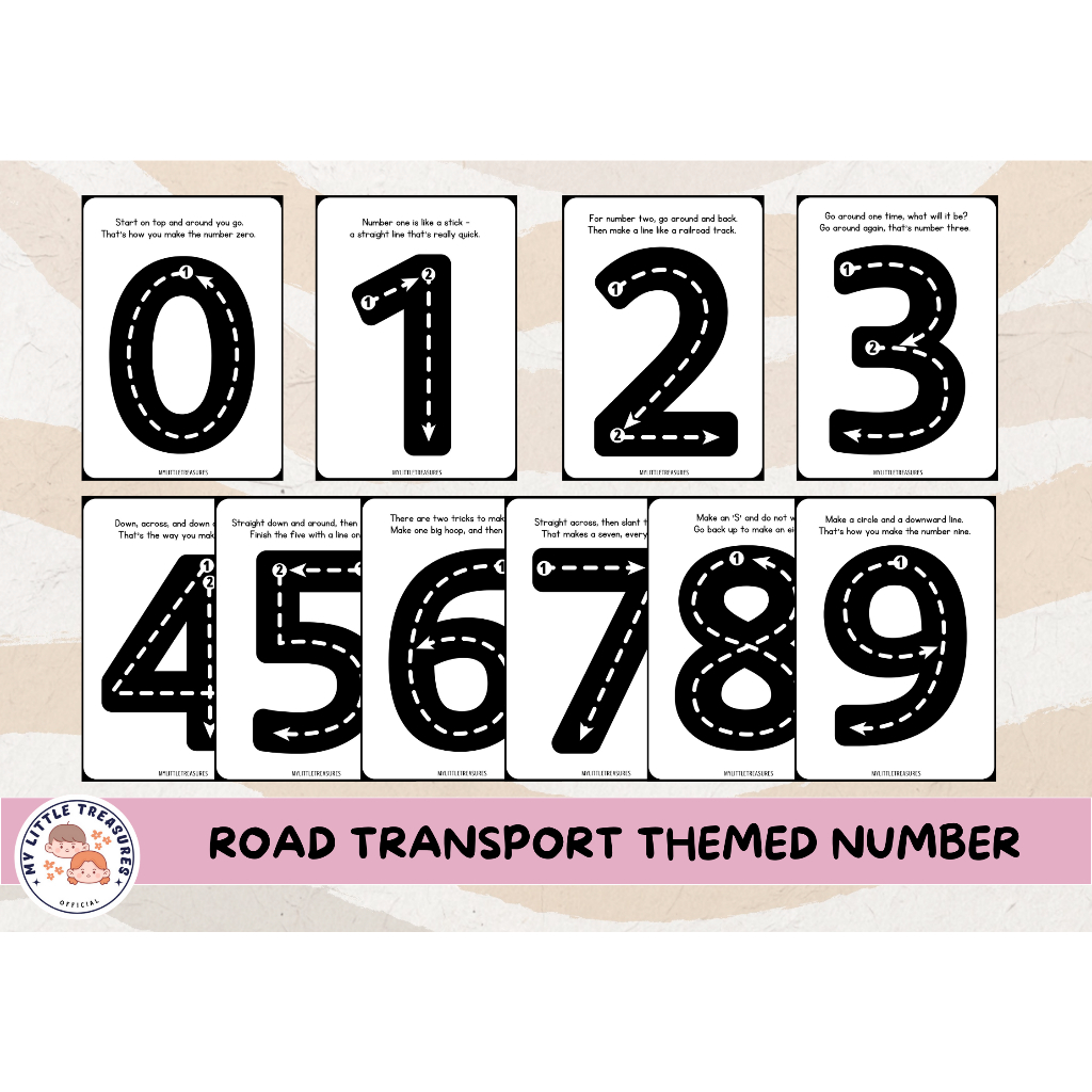 [Ready Stock] Black and White Road Transport themed number flashcards ...
