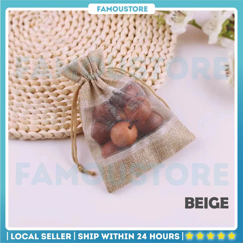 Window Cute Drawstring Bag Pouch Bag Jute Bag Jewellery Bag Linen ...