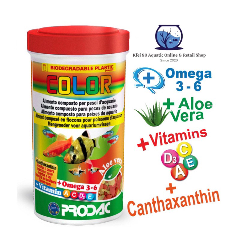 KFEI89 X Prodac Color Flakes Fish Food Canthaxanthin Omega Enchace ...