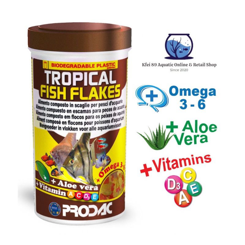 KFEI89 X Prodac Tropical Fish Flakes for Angel Fish Guppy Fish Molly ...