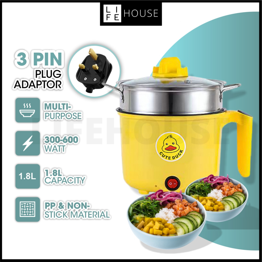 (3 Pin Plug) 1.8L Multifunctional Mini Rice Cooker Food Steamer ...