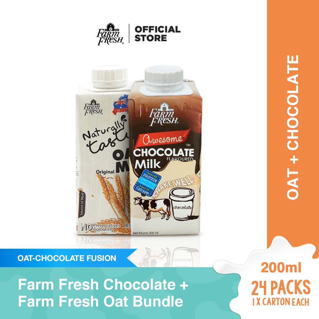Farm Fresh UHT Oat Milk + Farm Fresh UHT Chocolate Milk 200ml x 24 ...