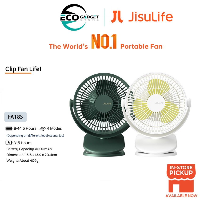 JISULIFE Clip Fan Life1 Rechargeable Fan 4 Speed Modes Strong Wind For ...