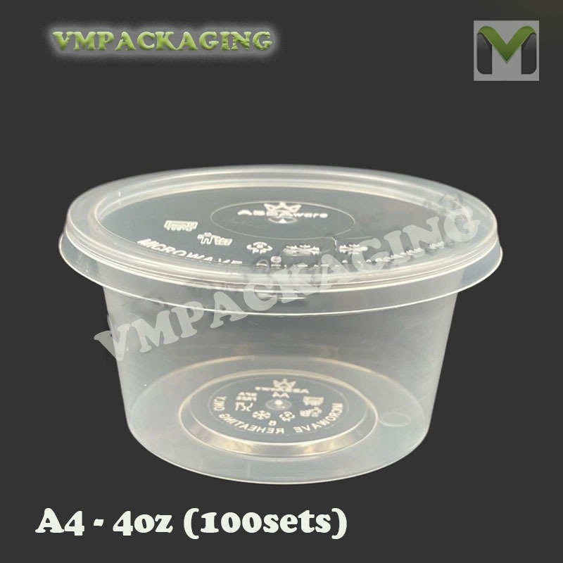 4oz PP Round Container & Lid [ 100sets± ] ABBA A4 CB R4 Disposable ...