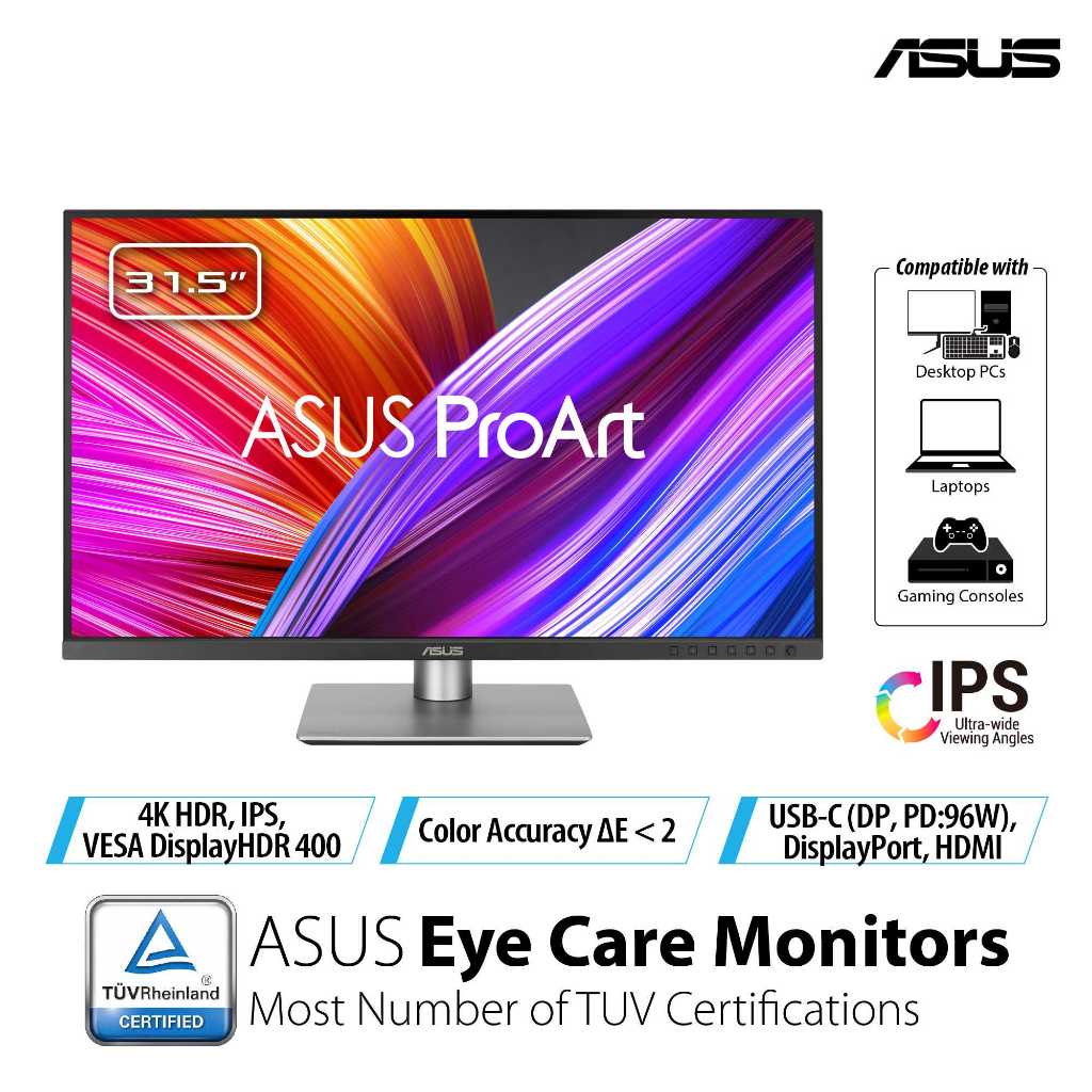 ASUS PROART PA329CRV 31.5" IPS 4K UHD 98% SRGB 100% ADOBE RGB HRD600 ...