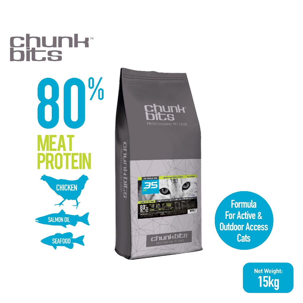 CHUNKBITS FIT 35 Cat Dry Food - Salmon/Seafood/Barley(15kg) | Shopee ...