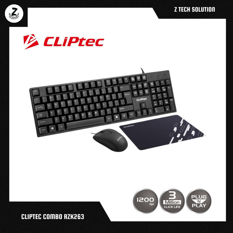 CLiPtec RZK263 USB 3-IN-1 Keyboard, Mouse and Mousepad COMBO SET ( OFIZ ...