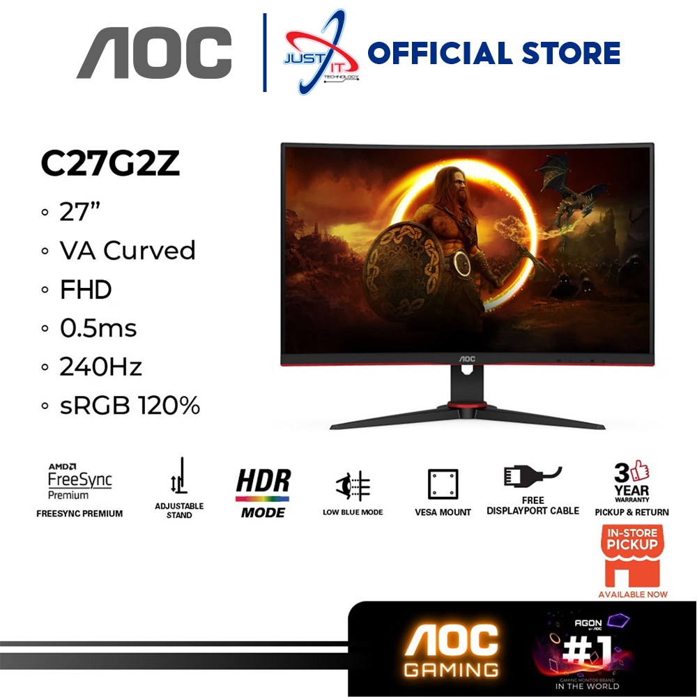 AOC C27G2Z 27" CURVED GAMING MONITOR ( 27" VA FHD / 0.5MS / 240Hz AMD ...