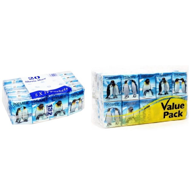 Premier Penguin Pocket Tissue 5x12pkt×9sheets / Premier Hanky Pack ...