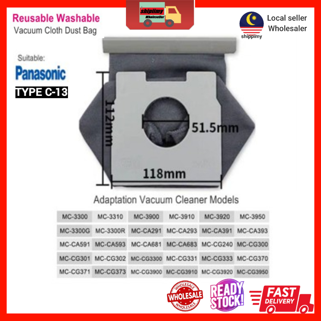 [Dust Bag] Vacuum Cleaner Panasonic TYPE C-13/ Reusable Washable MC-3300 MC-3310 MC-331O MC-3900 ...