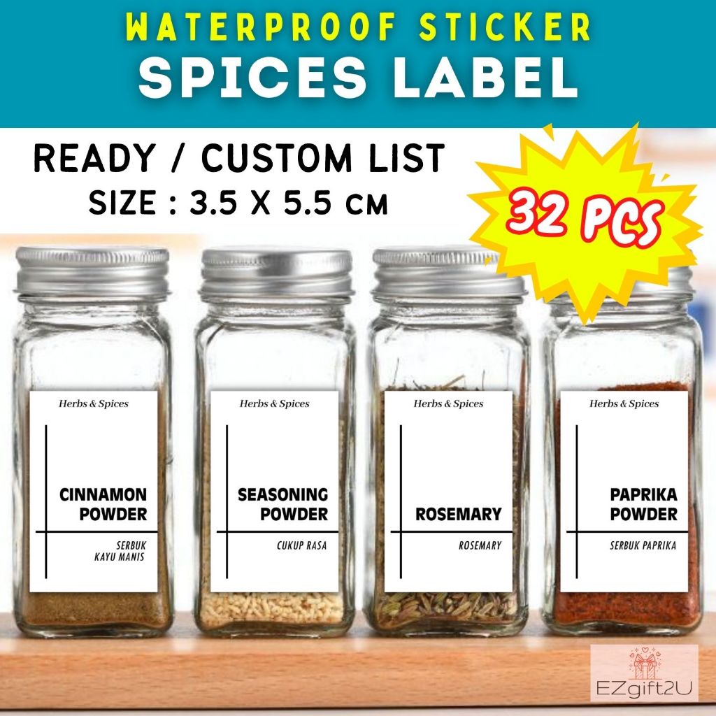 SPICE LABEL STICKER | Sticker Dapur Rempah Waterproof Spices Minimal ...