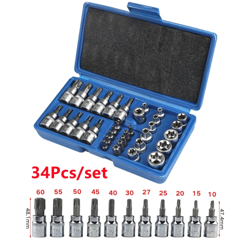 MKR 34pcs E type & Torx Pressure Batch Group Sets Sleeve Head Machine ...