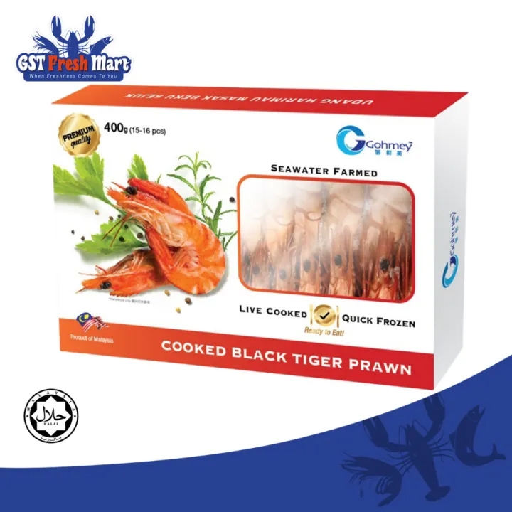 GST GOHMEY FROZEN COOKED TIGER PRAWN SIZE 31/40 (15-16PCS) 400GM/PKT ...