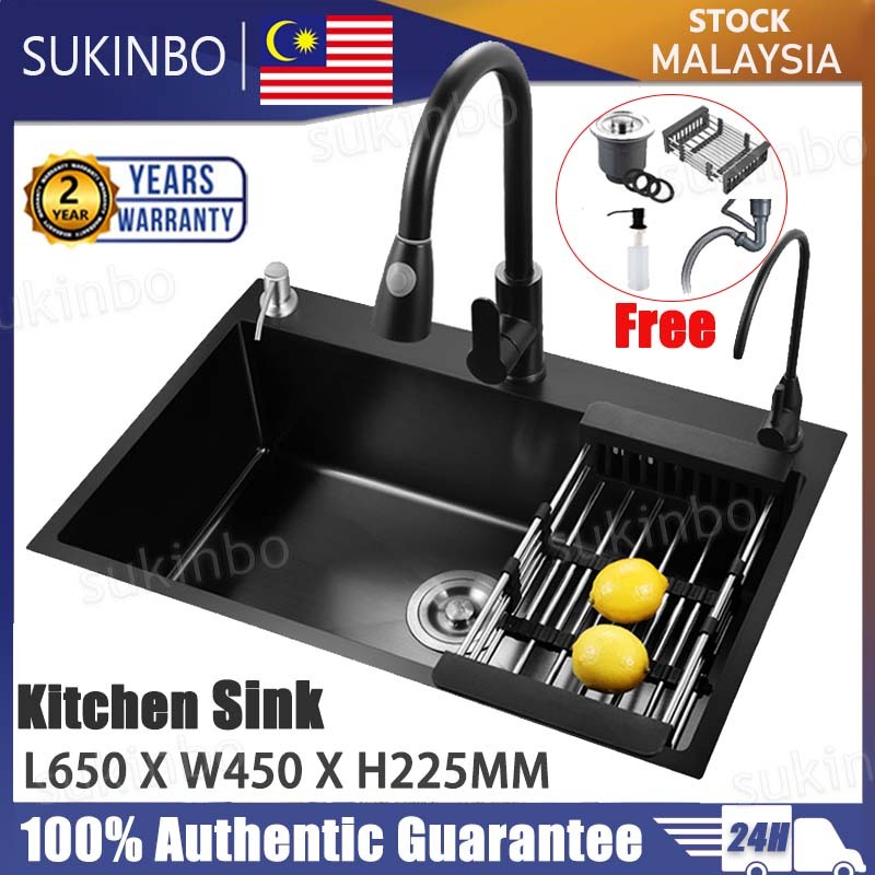SUKINBO Nano Kitchen Sink 304 Stainless Steel Handmade Sink Dapur Bowl ...
