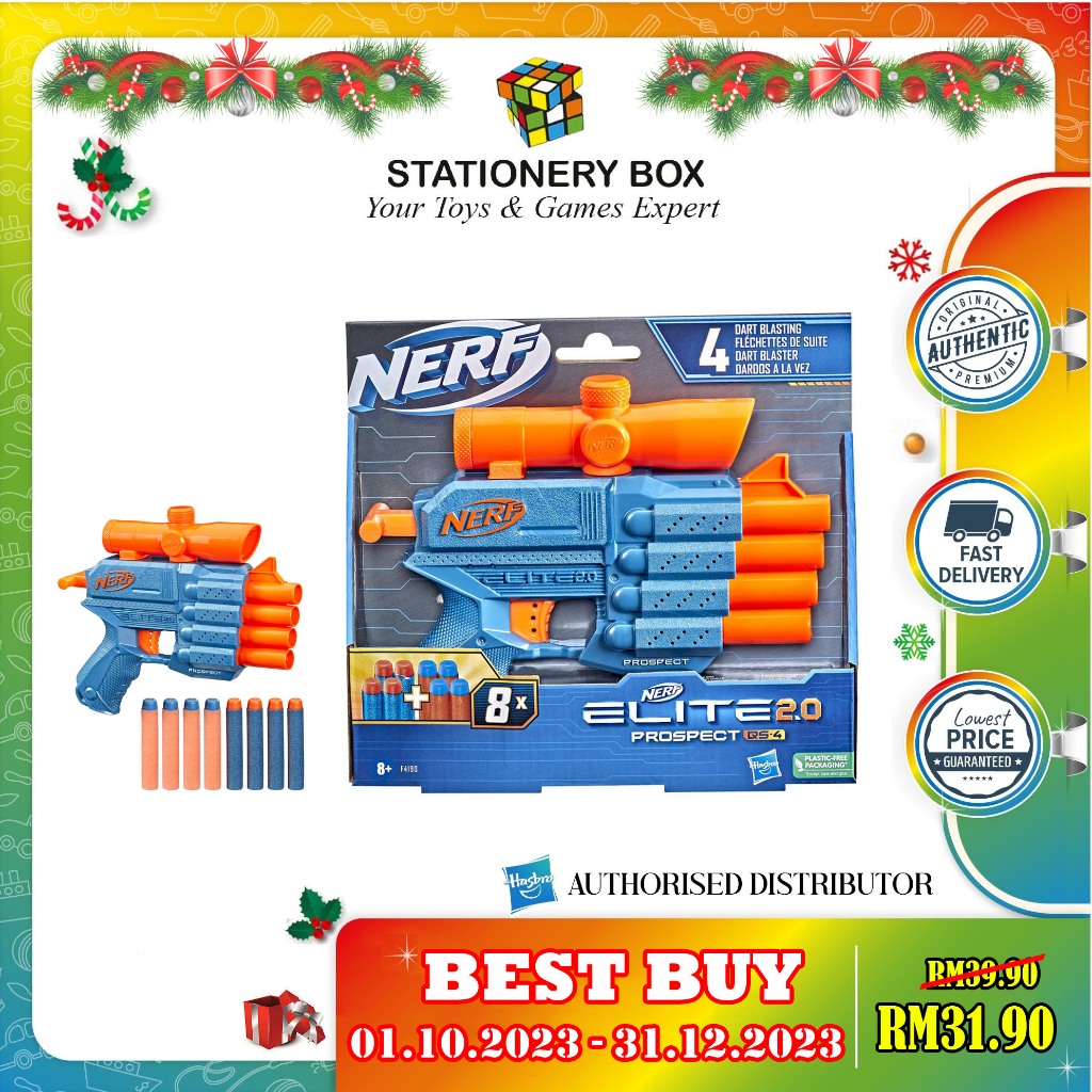 ORIGINAL - Hasbro Nerf Elite 2.0 Prospect QS 4 Blaster, 8 Official Nerf ...