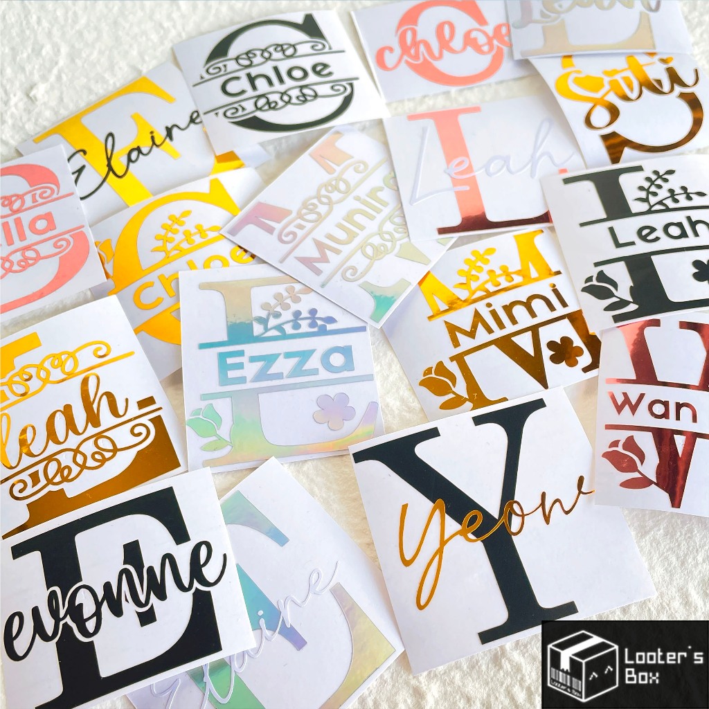 Custom Name Initial Design Sticker Personalised Vinyl Decal Waterproof ...