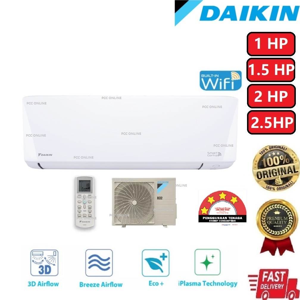 DAIKIN AIR CONDITIONER FTKF Series (R32) 1.0HP/1.5HP/2.0HP/2.5HP WIFI (Inverter) | Shopee Malaysia