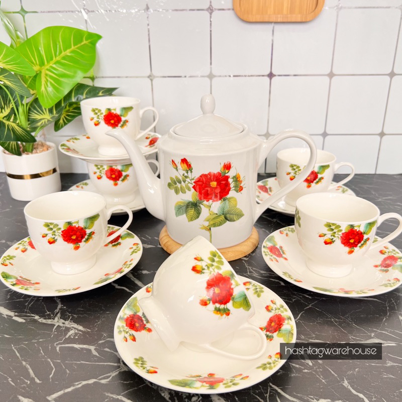 MATISSA 🌹 13pcs Tea & Dessert Set Fine Porcelain Giacomo Set Tea Kaca ...