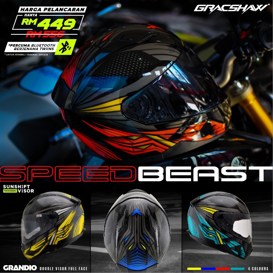 (Full Face Helmet) Gracshaw Grandio G9200 SPEEDBEAST Series Double ...