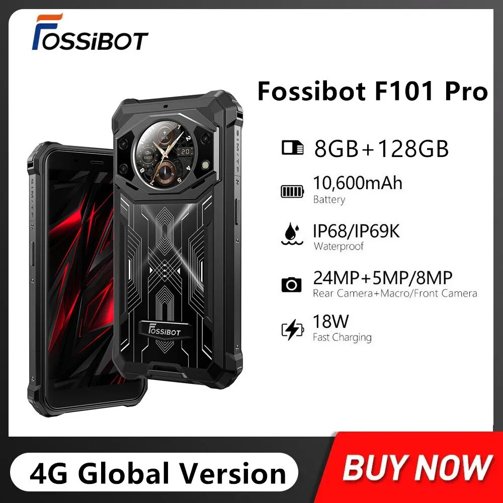 New FOSSiBOT F101 Pro Rugged Smartphone Octa Core 8GB+128GB 5.45Inch HD 4G Mobile Phone 10600mAh ...