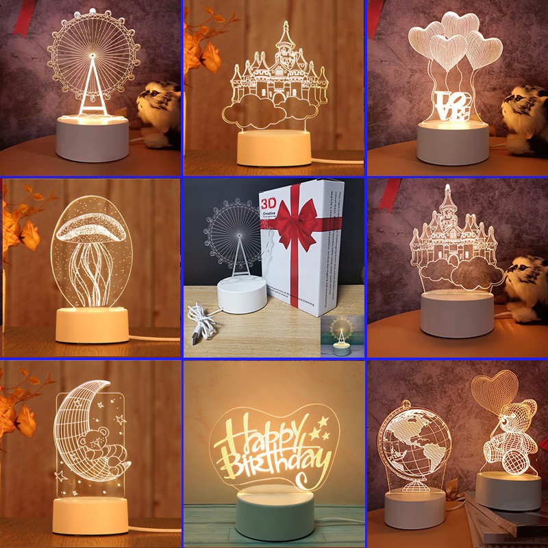 LED Energy Saving 3D Night Lamp Bedroom Bedside Feeding Holiday Gift ...
