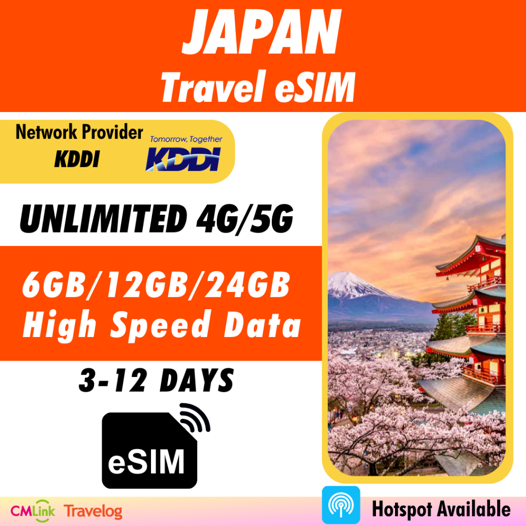 [Japan eSIM] [3-12 Days] 4G High Speed Unlimited Data Travel Prepaid eSIM Roaming Data 日本 ...
