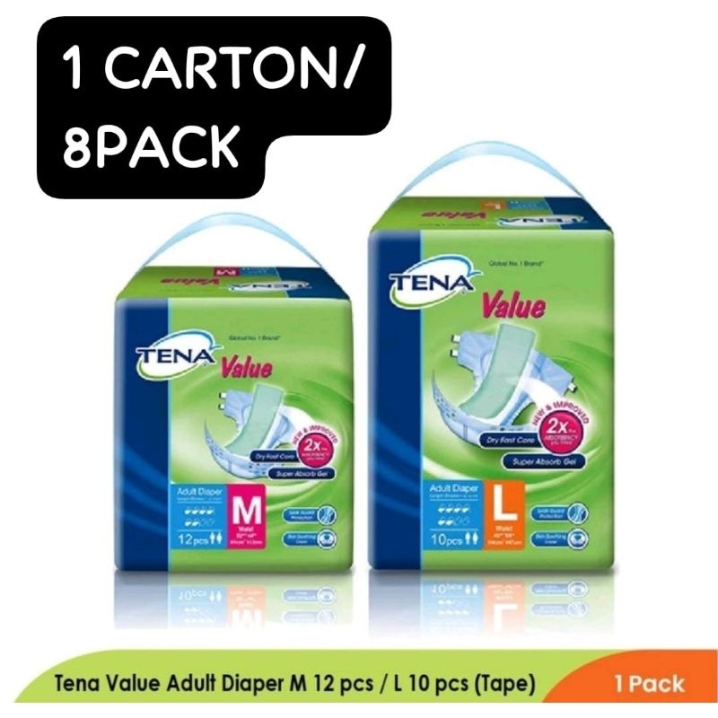 TENA VALUE TAPE ADULT DIAPERS (1 PACK) - M10, L8, XL8 | Shopee Malaysia