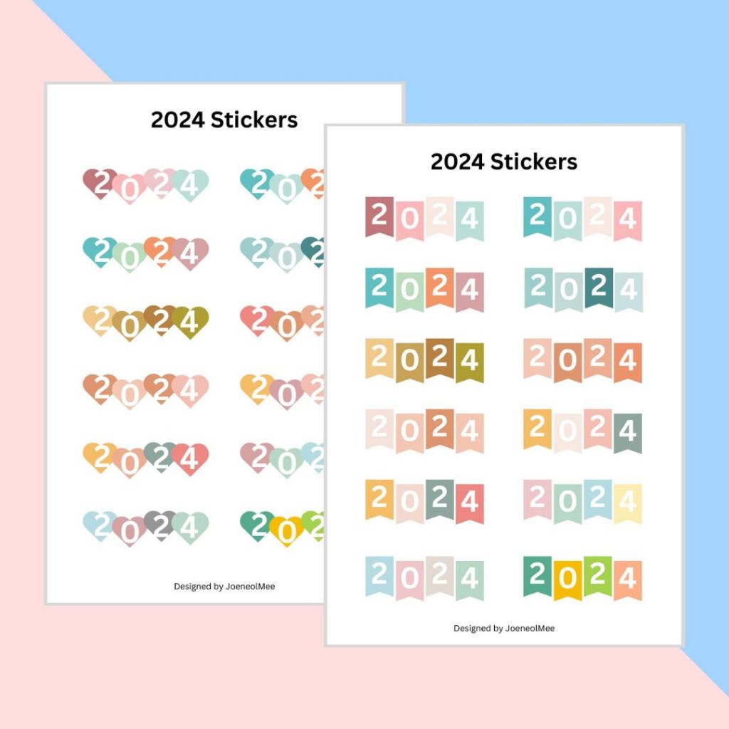 2024 New Year Sticker Sheet | Planner Love Ribbon Bullet Journal ...