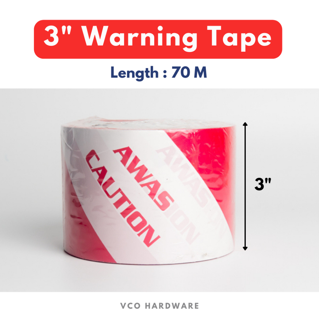 3" x 70m PVC Red/White Warning Tape Caution Tape Safety Caution Awas ...