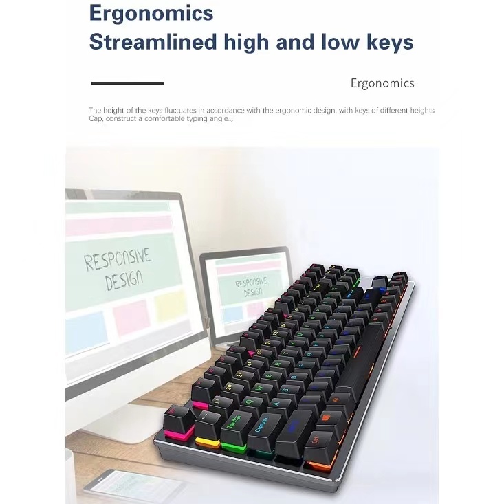 Leaven K550 Real Mechanical Keyboard TKL 80% Gaming Keyboard 87 Keys Mix Color Keycap Blue ...