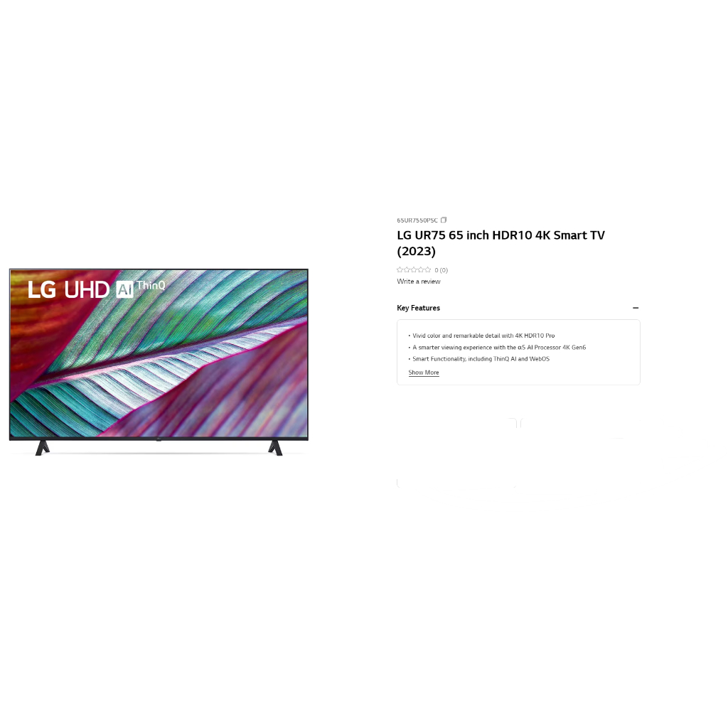 LG NEW UR75 65'' HDR10 4K Smart TV (2023) 65UR7550PSC Smart ...