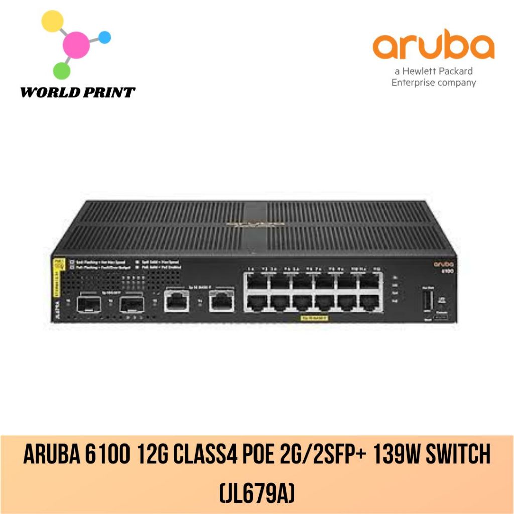 Aruba 6100 12G Class4 PoE 2G/2SFP+ 139W Switch 2x ports 10/100/1000BASE ...