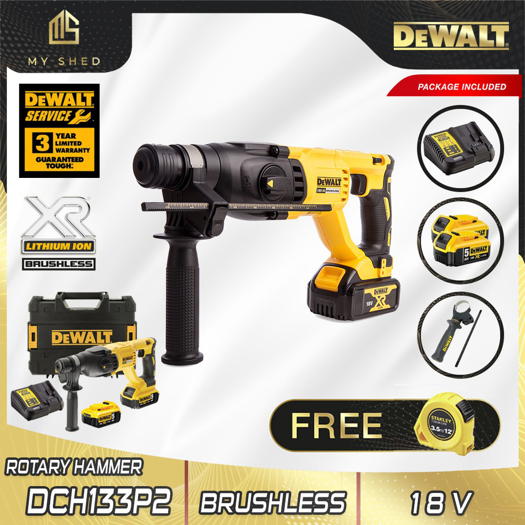 DEWALT DCH133P2-KR 18V Cordless Brushless Heavy Duty 3 Mode SDS-Plus ...