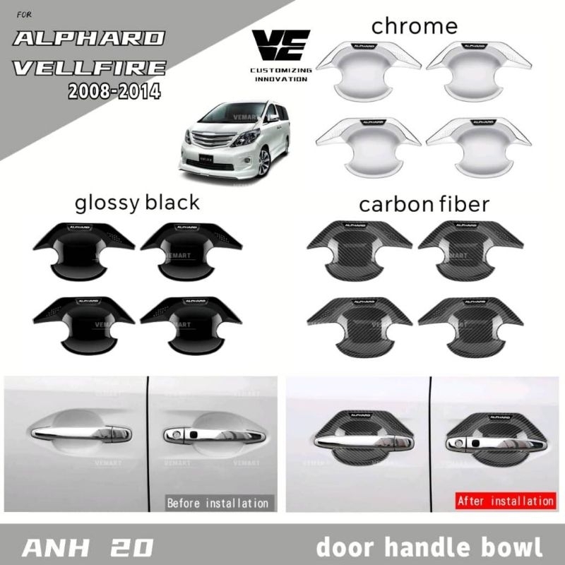 dac toyota alphard vellfire anh20 2008-2014 car door handle bowl cover ...