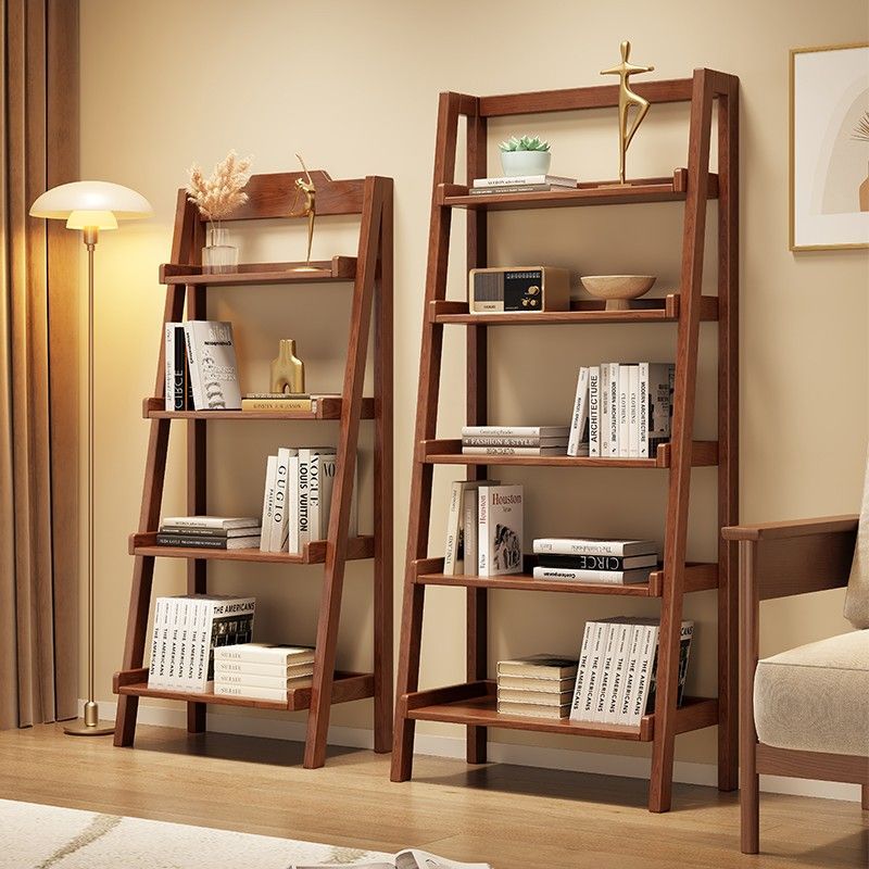 Nordic walnut bookshelf all solid wood storage rack simple ladder ...