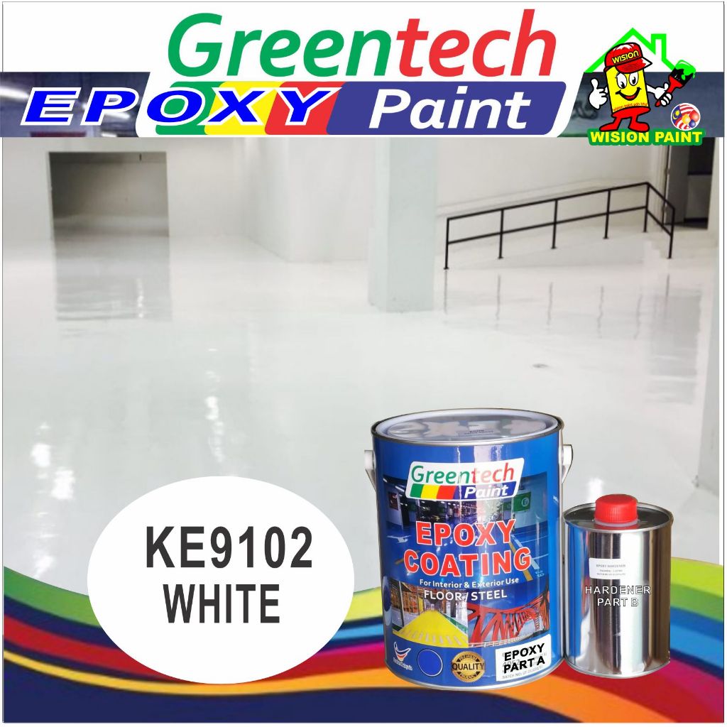 KE9102 WHITE 5L Epoxy paint ( GREENTECH EPOXY ) Cat Lantai ( 4L + 1L Hardener ) Floor Coating ...