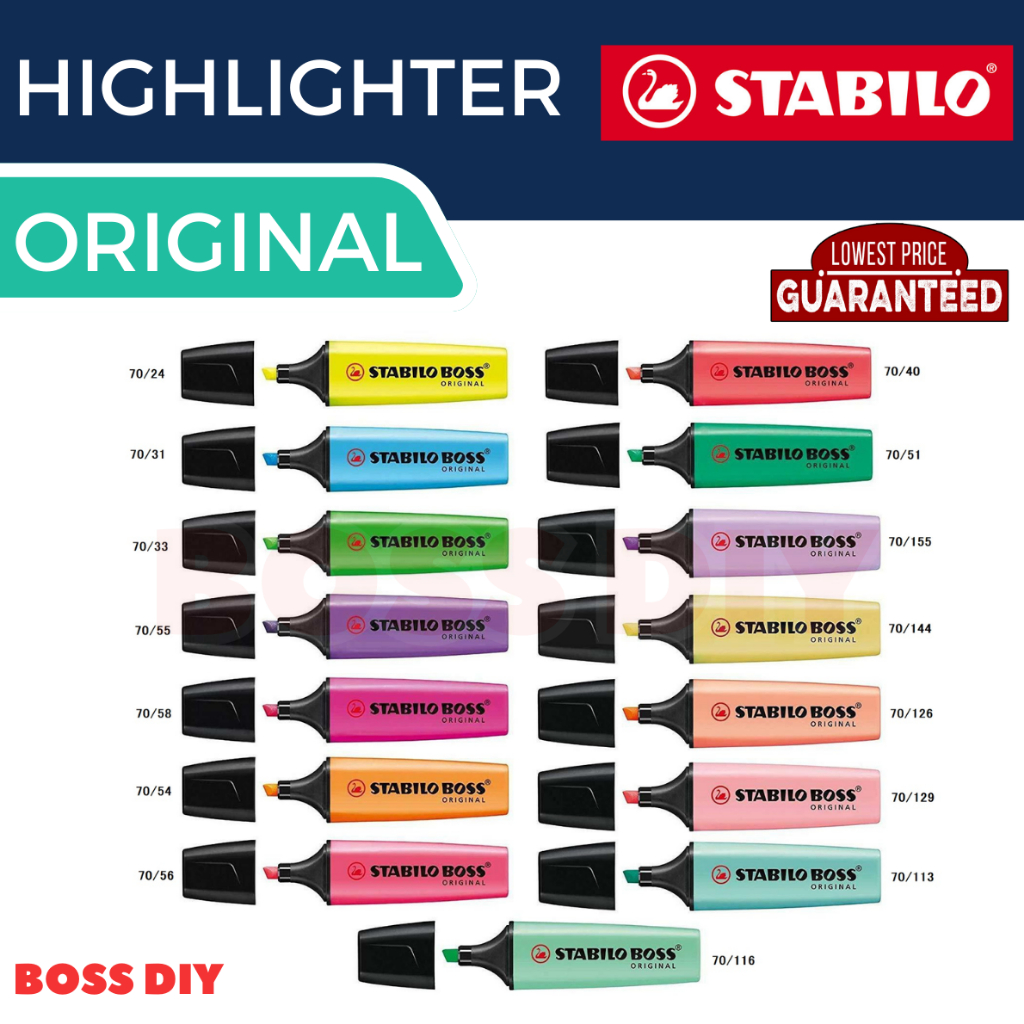 Stabilo Boss Original Highlighter 70 2mm/5mm Fluorescent Colour And Pastel Colour | Shopee Malaysia